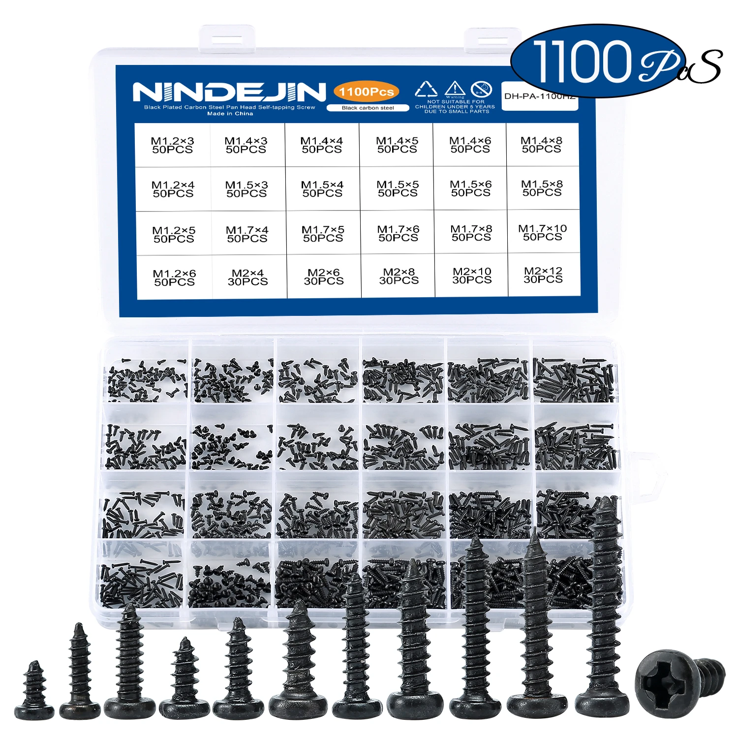 1100pcs Round Pan Head Tapping Screws Set M1.2 M1.4 M1.5 M1.7 M2 Mini ...