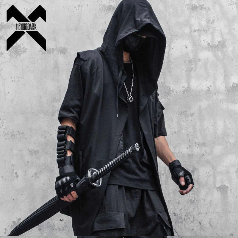 11 Bybb's Dark Black Hooded Wizard Vest Coat Men 2021autumn Summer ...
