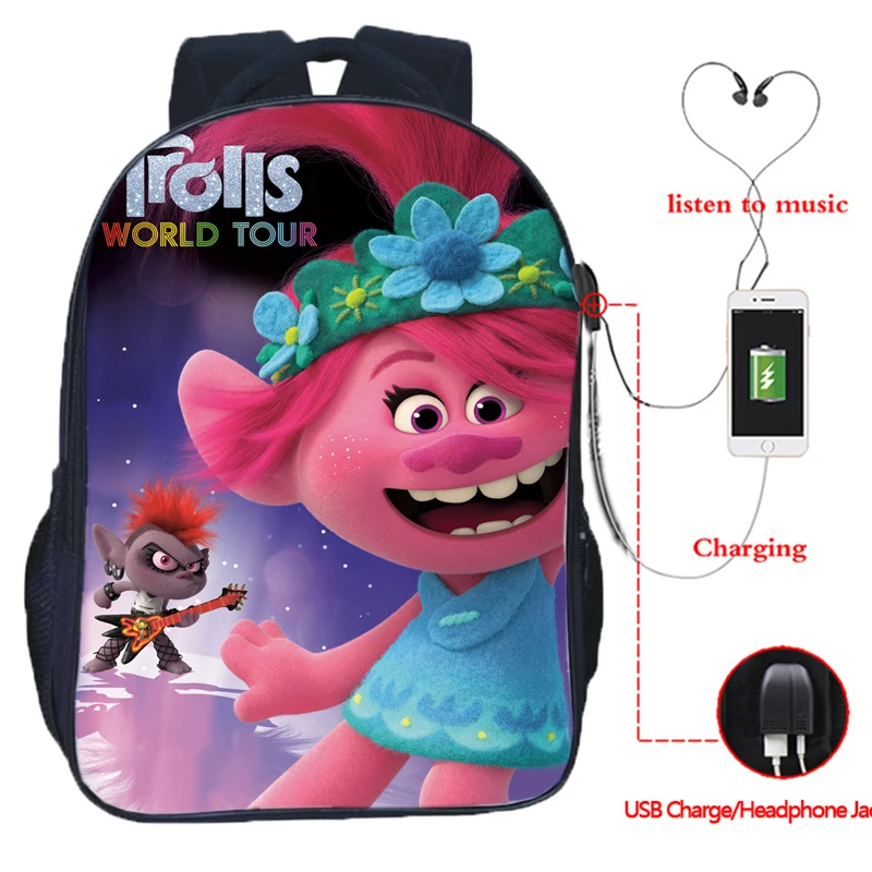 Trolls World Tour New Movie Poster Backpack Boy Girl Kids Cute Cartoon ...