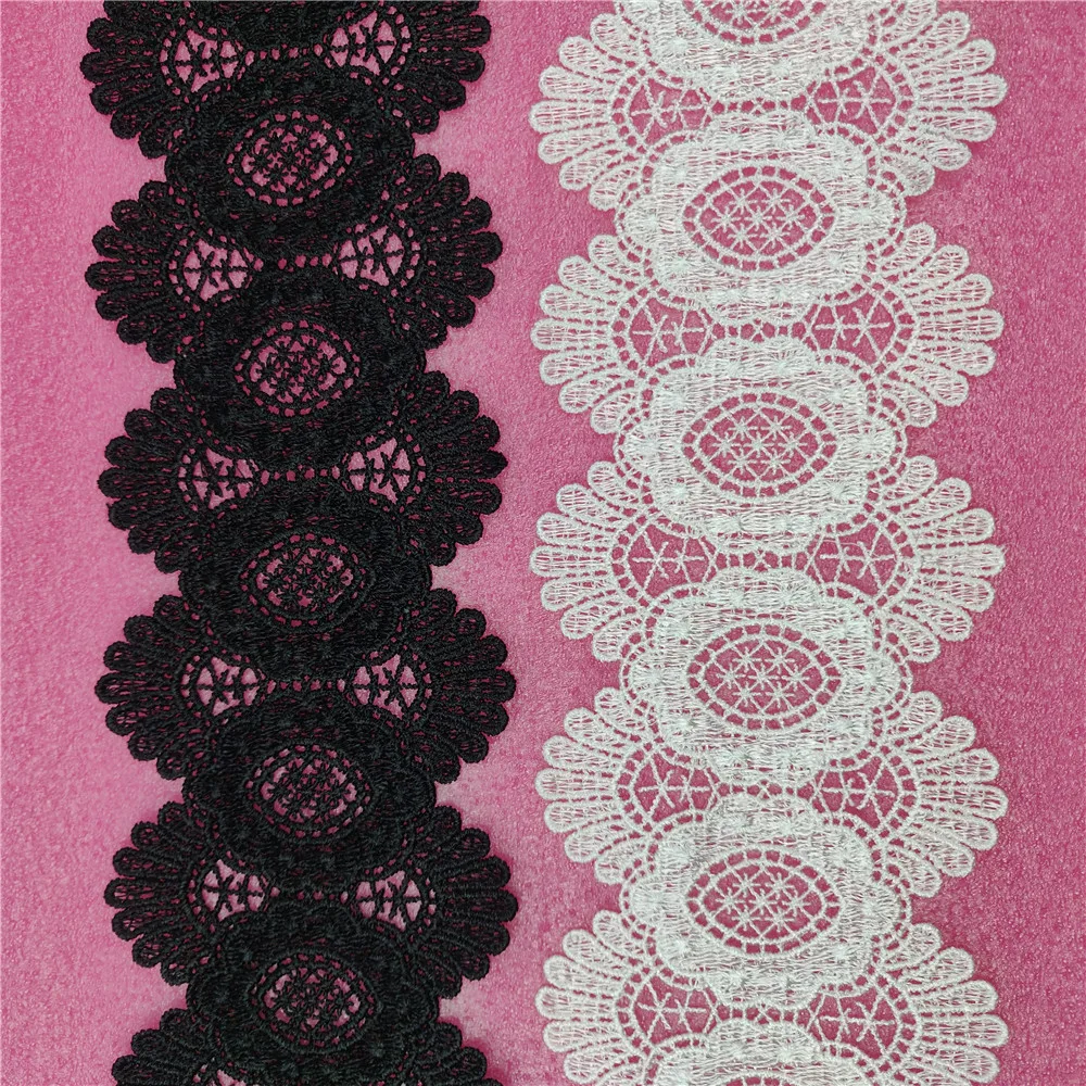 10cm Wide Scalloped Water Soluble Polyester Lace Black And White Color ...