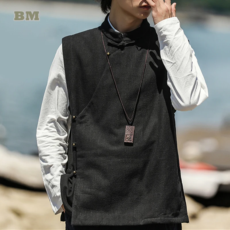 Chinese Style Retro Fleece Vest Men'S Clothing Autumn Winter Sleeveless ...