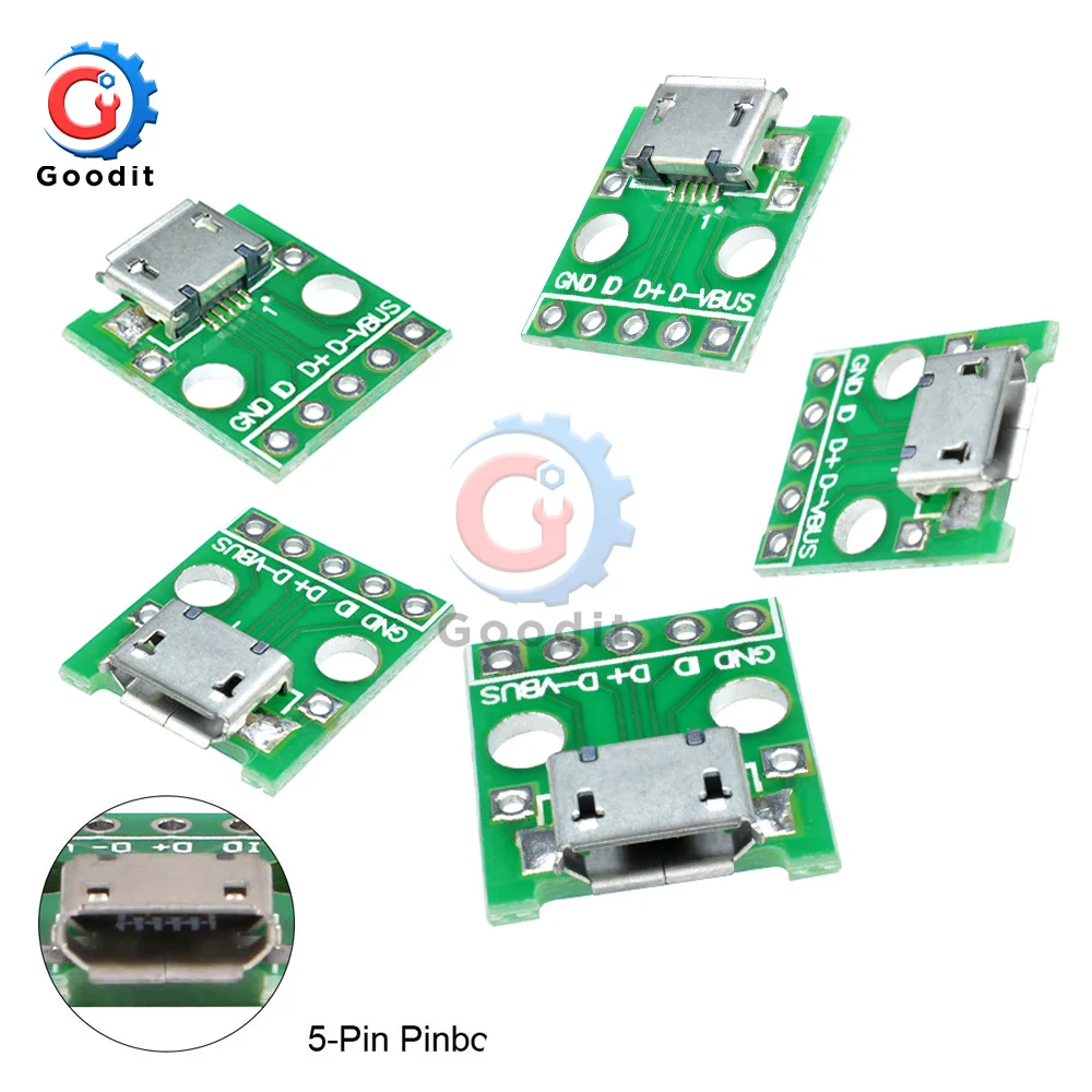 5pcs-MICRO-USB-To-DIP-Adapter-5pin-Female-Connector-B-Type-PCB ...