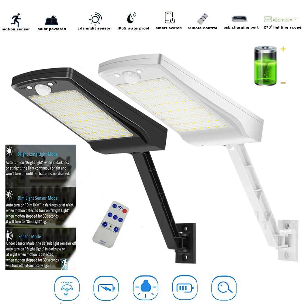 56 LEDs Solar Light 900LM Super Bright Outdoor Waterproof Garden Wall ...