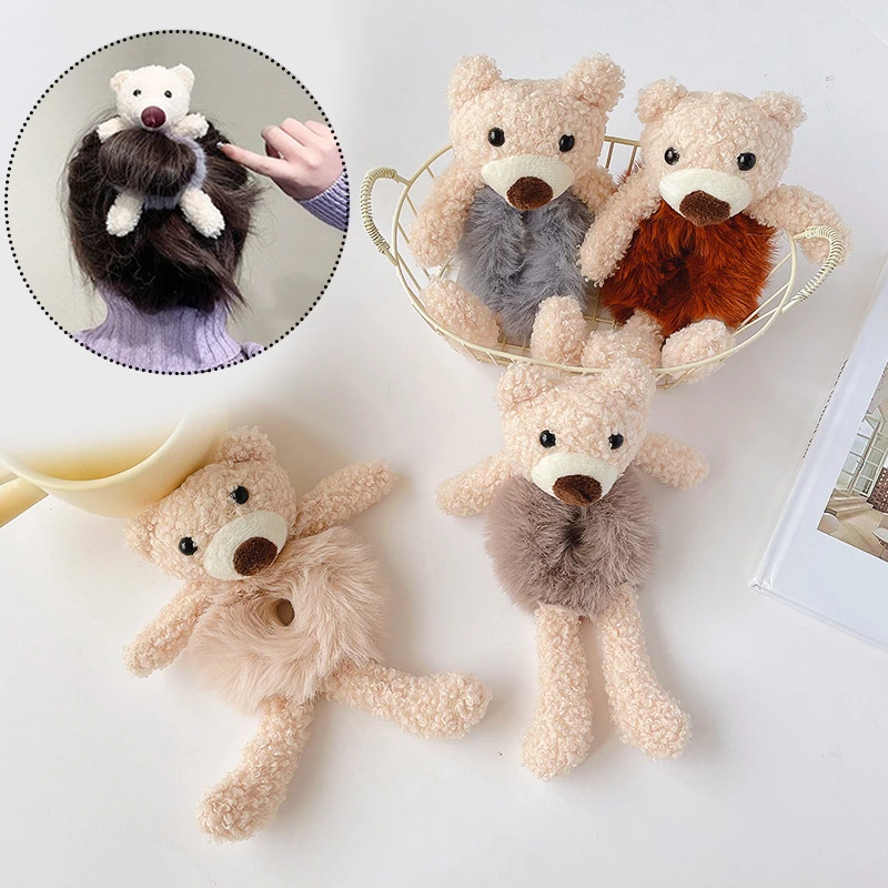 Korea Cute Plush Bear Hair Rope Winter Soft Faux Fur Elastic Hair Bands ...