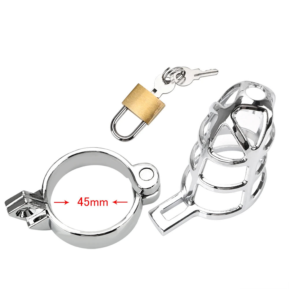 Cage de chasteté en métal pour homme, jouet sexuel pour homme, Strapon masculin, anneau de coq ...