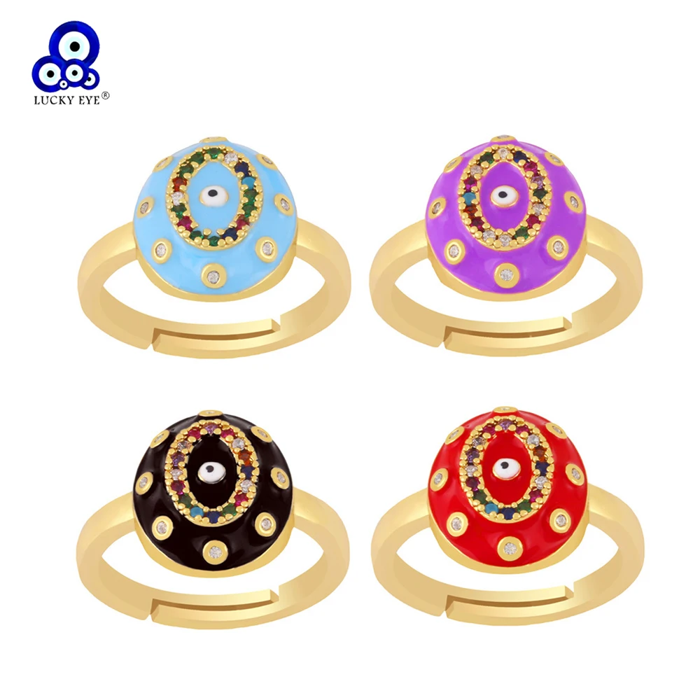 Lucky Eye Micro Pave Colorful Zircon Evil Eye Ring Copper Adjustable ...