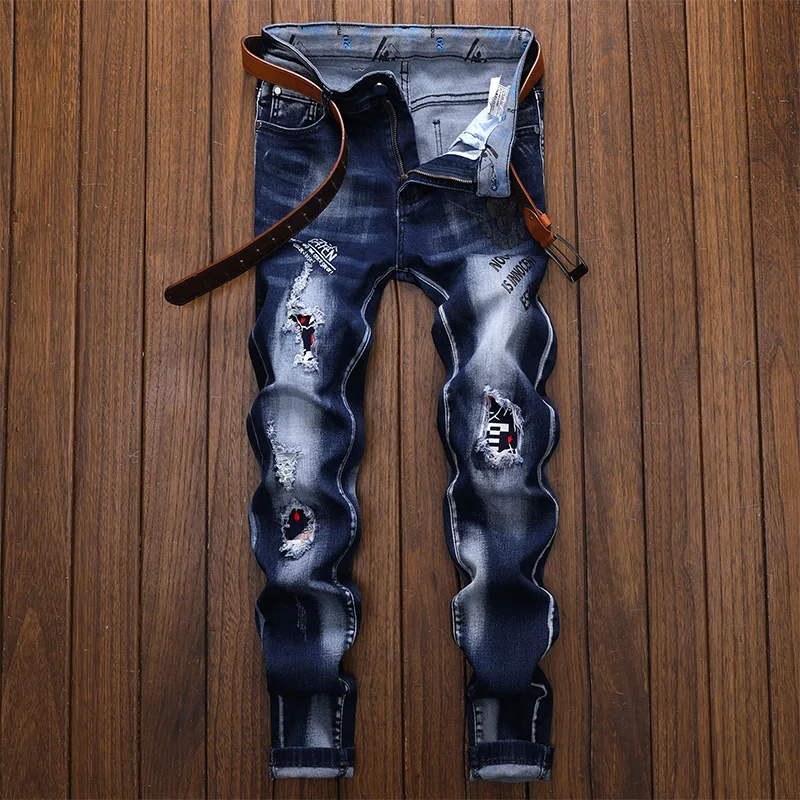 Jeans jeans jeans jean homme rasgado calças de brim fino biker alta ...