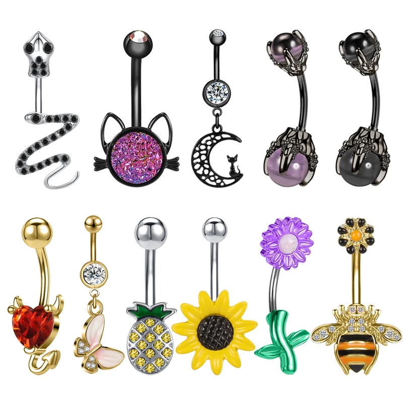ZS 14G Sunflower Dragon Claw Belly Button Ring Women Stainless Steel ...