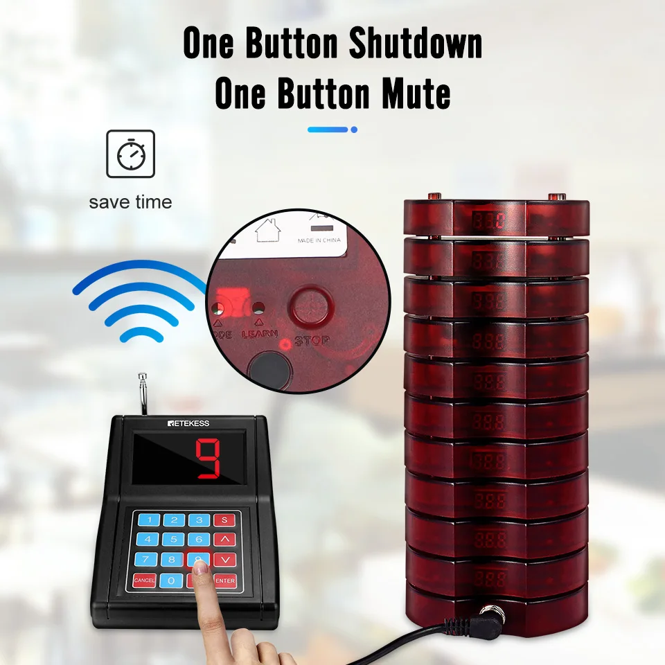 Retekess TD165 Restaurant Coaster Pager System 10 Beeper Receivers Max ...