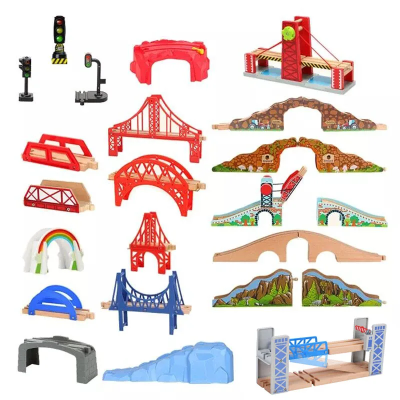Wooden Train Track Bridge Wooden Railway Set Accessories Racing Tracks ...