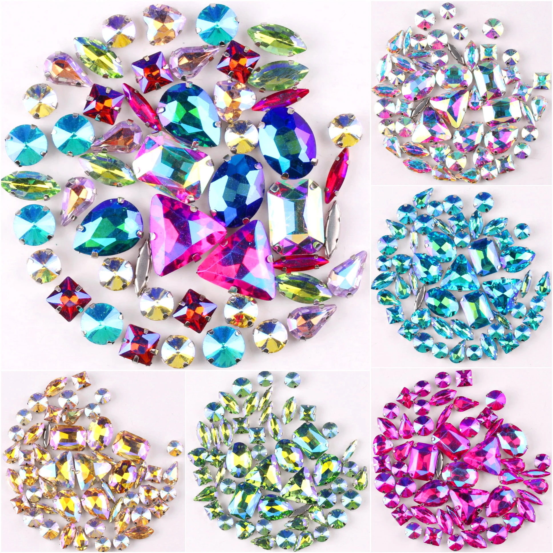 Silver claw setting 50pcs/bag 11 shapes mix AB colors glass crystal ...