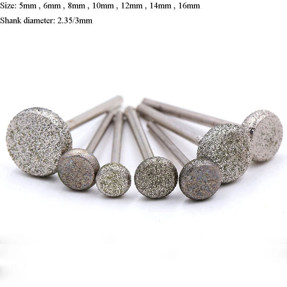 5PCS 5-16mm Flat Round Diamond Burr Grinding Engraving Bit 2.35/3mm ...