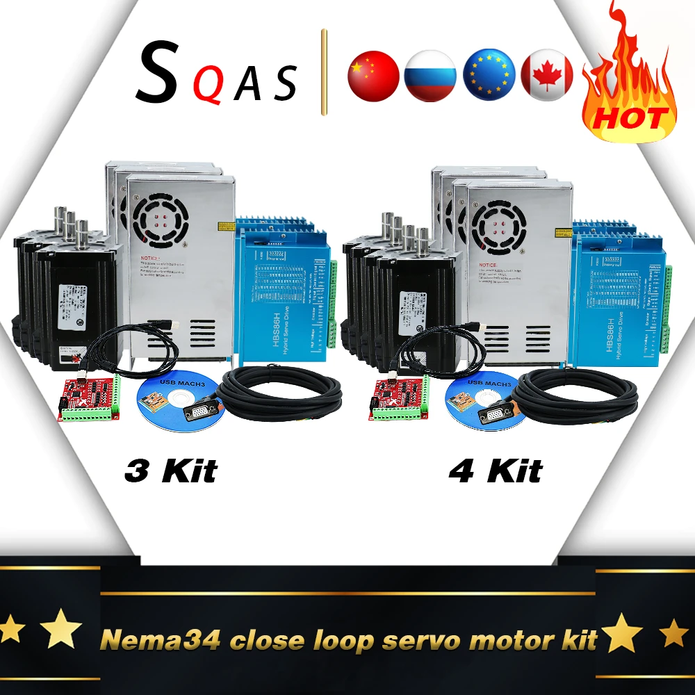 Nema34 폐쇄 루프 서보 모터, DC 모터, HBS860H 다이버, 400w60v 전원 공급 장치, CNC용 4 축 ...