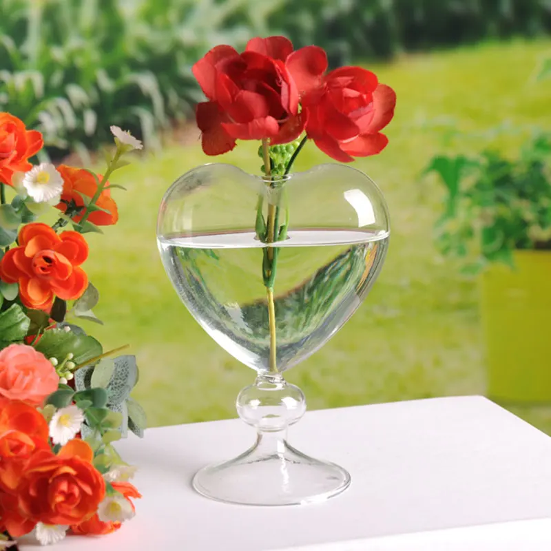 Glass Flower Pots Planter Heart Glass Vase Standing Home Decoration ...
