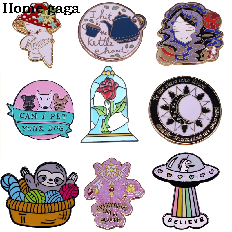 Homegaga broches de desenho animado, broche com crachás de rosa para ...