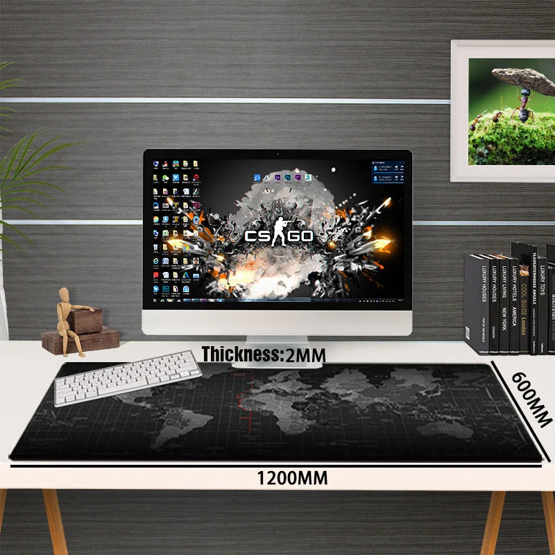 XL World Map Mouse Pad Locked Edge Desk Keyboard Computer Mousepad ...