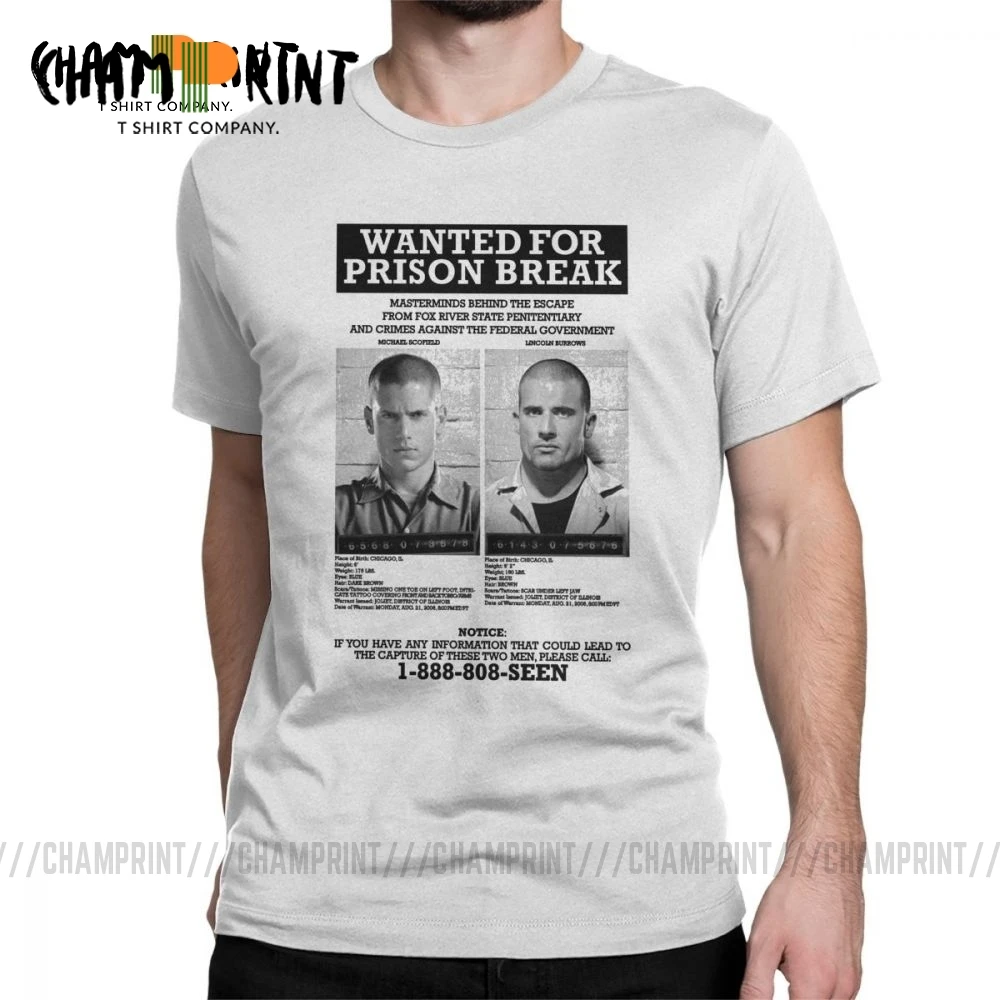 Wanted For Prison Break T Shirts For Men 100% Cotton Funny T-shirts ...