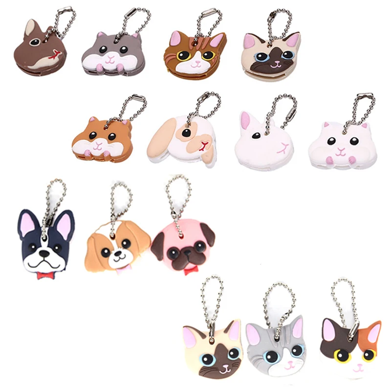 1-Pc-Silicone-Key-Ring-Cap-Head-Cover-Keychain-Case-Shell-Cat-Dog ...