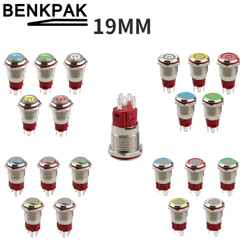 19mm Red Blue Yellow Green White Light Hot Car Auto Metal Led Power ...