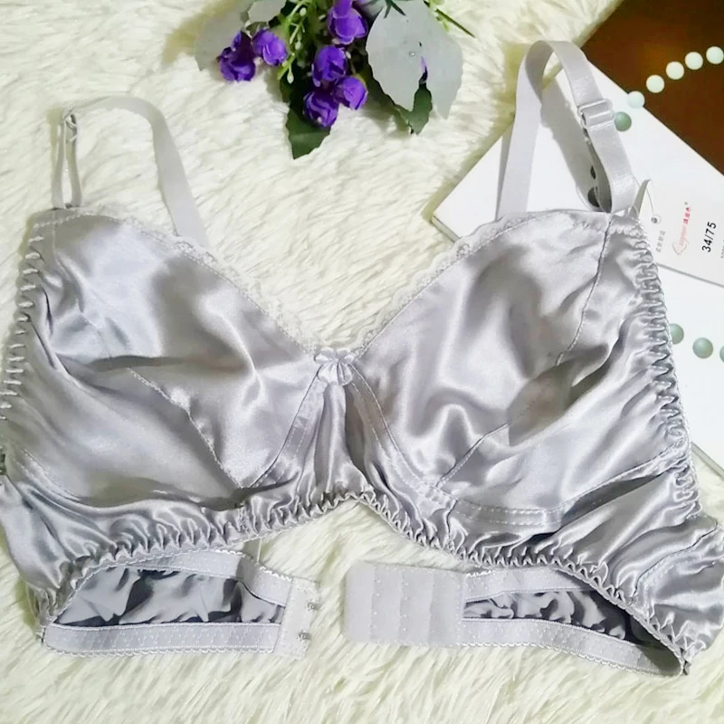 100% Full Satin Silk Bralette Mulberry Silk Ultra Thin BC Cup ...