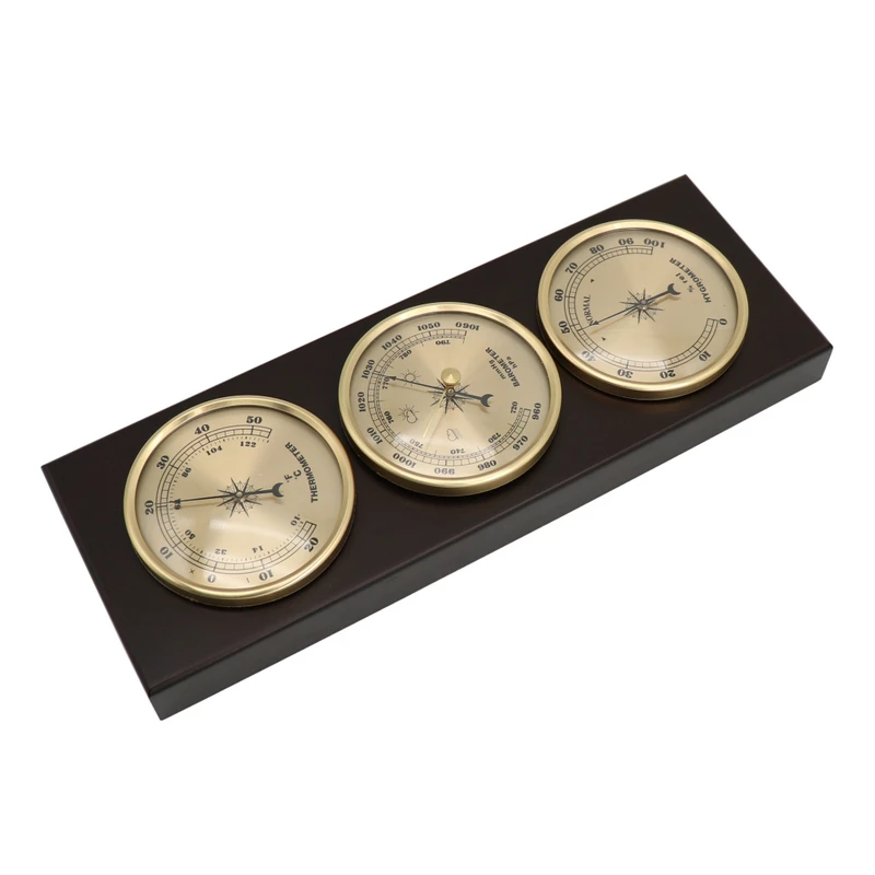Wall-Mounted-Household-Barometer-Thermometer-With-Wooden-Frame-Base ...