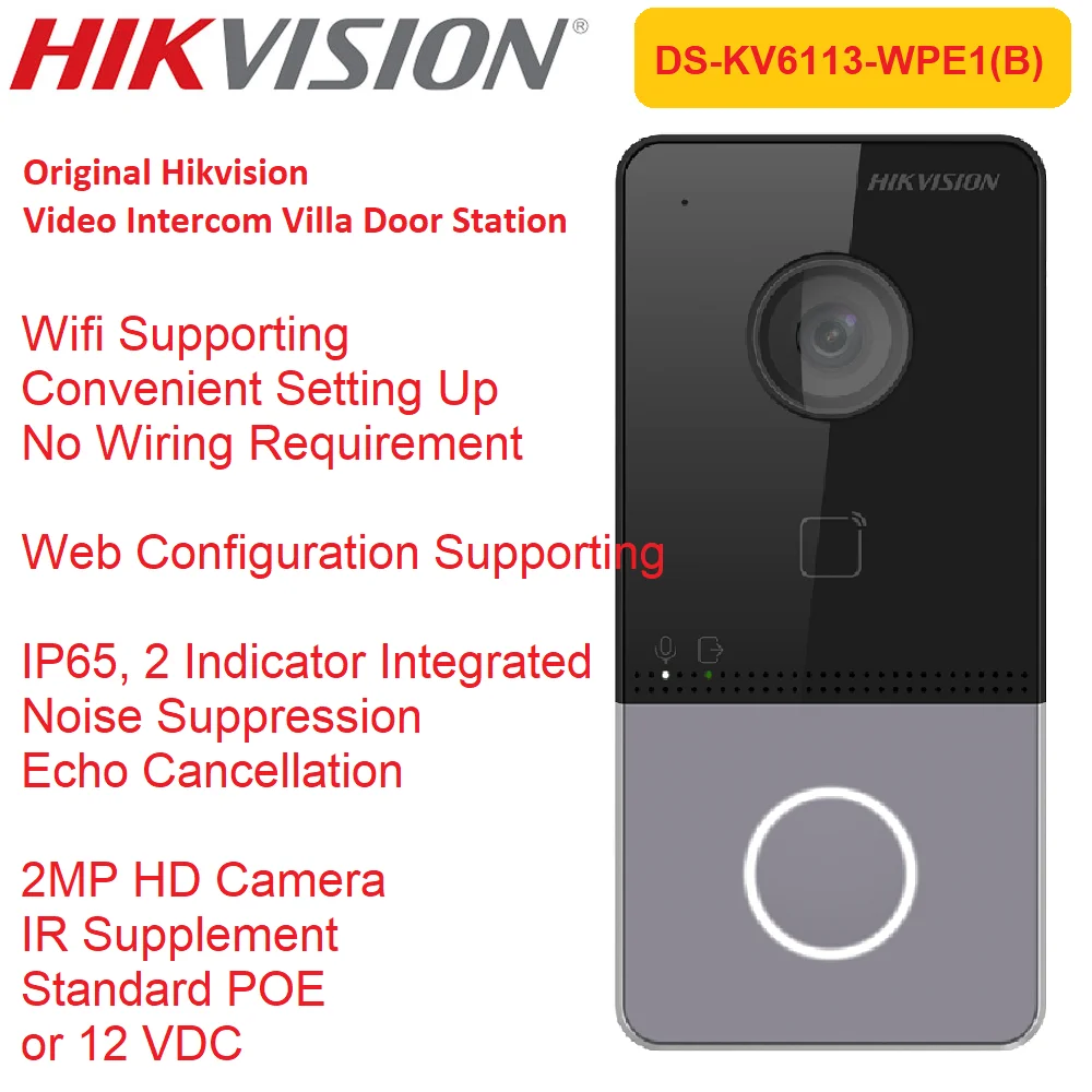 Hikvision Video Door Bell DS-KV6113-WPE1(C) Wireless Card Read PoE ...