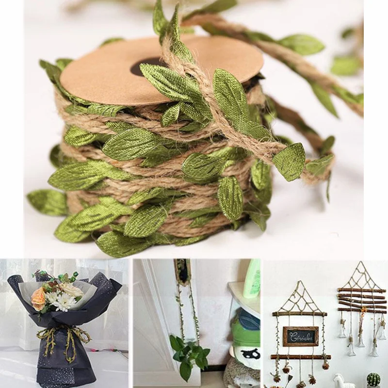 3M Simulation Green Leaves Weaving Hemp Rope DIY Wedding Birthday ...