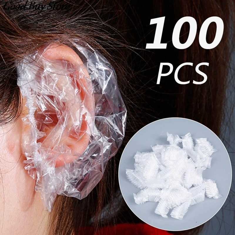 100PCS Hairdressing Earmuffs Salon Waterproof Clear Ear Cover Ear ...