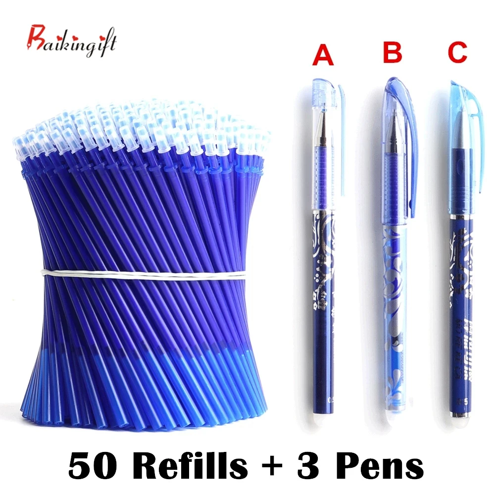 50+3pcs/set Erasable Gel Pen Refills Rod 0.5mm Washable Handle Magic ...