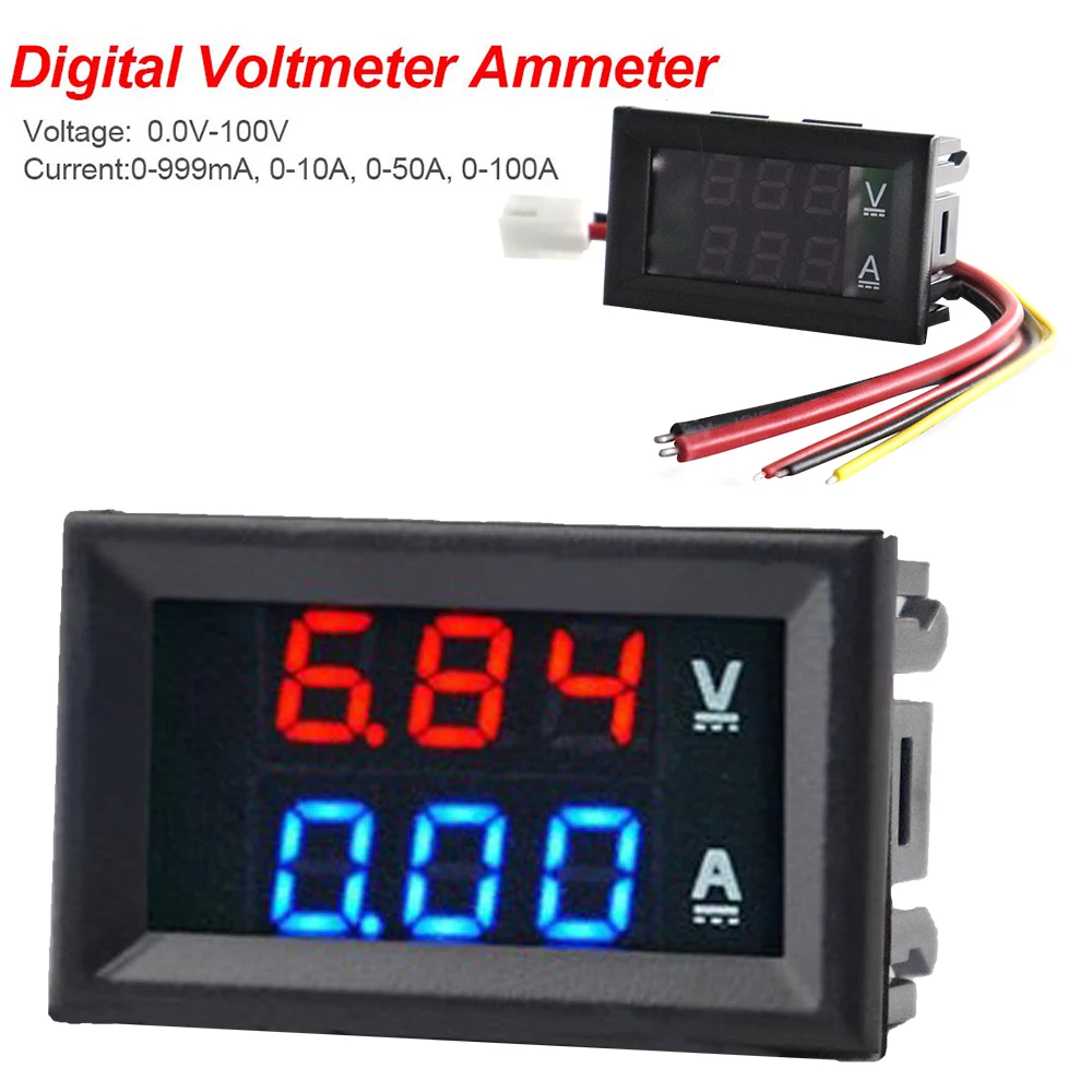 High Quality DC 100V 10A Voltmeter Ammeter Blue + Red LED Amp Dual ...