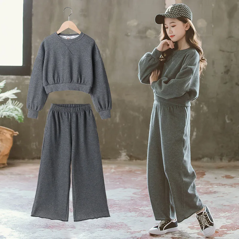 Teens Girls Solid Color Clothes Children's Casual Autumn Suits Kids ...