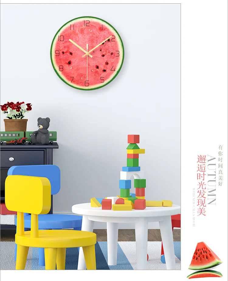 Североевропейский стиль гостиная креативные настенные часы эмультационные фрукты немой часы