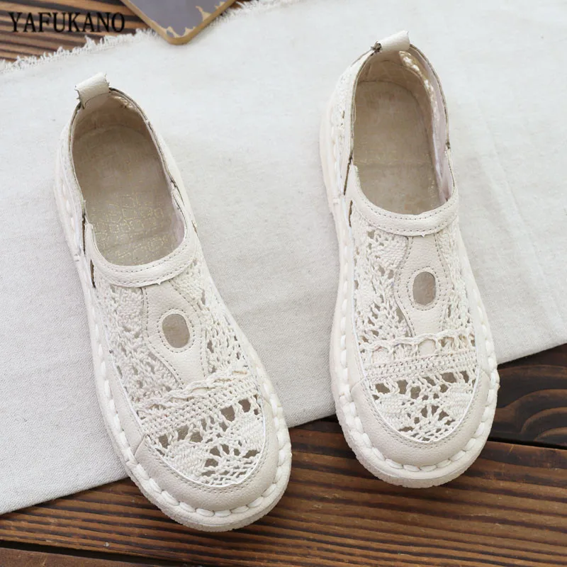 Breathable Net Cloth Literary Retro Flat Casual Shoes Hand made Soft ...