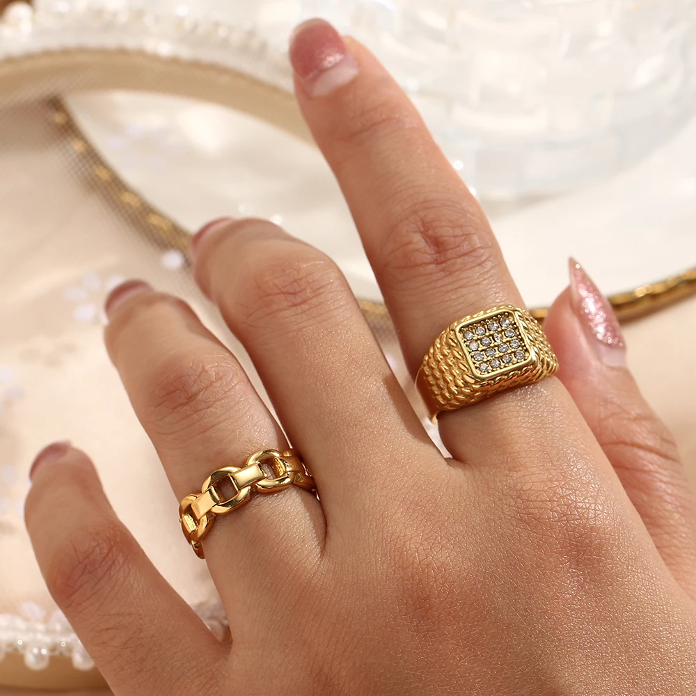 2021 Tarnish Free Hypoallergenic Full Zirconia Paved Square Ring Ladies ...