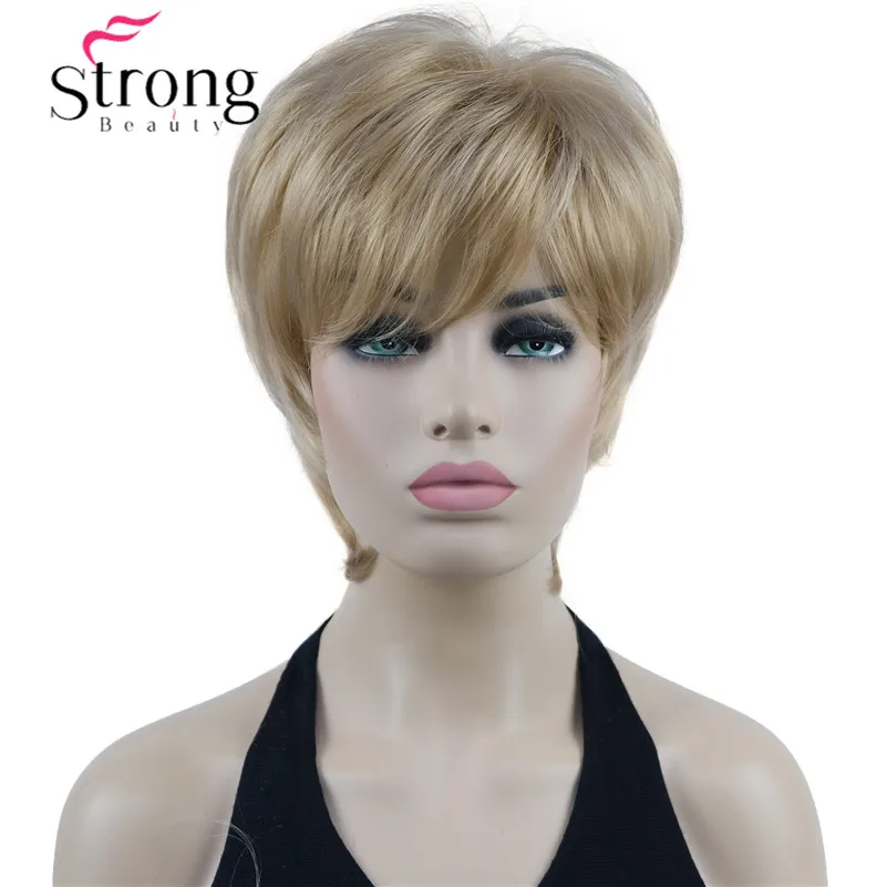 StrongBeauty Short Layered Blonde Highlighted Shag Classic Cap Full ...