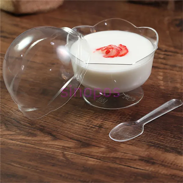 10pcs 일회용 투명 플라스틱 꽃 모양 입 아이스크림 컵 투명 케이크푸딩무스 컵 과일 홀더 Sp01일회용 파티 식기