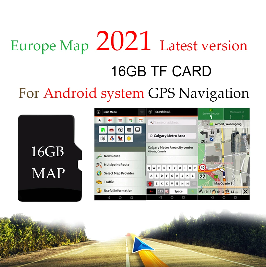 For Android System Car Auto GPS Navigation 16GB Micro SD Card Map of ...