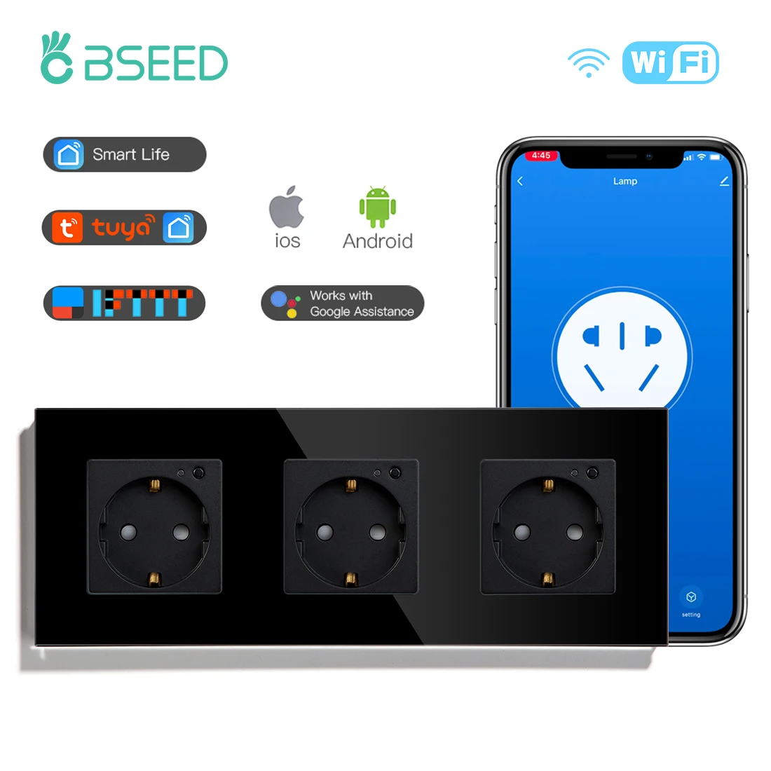 BSEED Wifi EU Standard Wall Socket Triple Sockets 16A 100V 240V Power ...
