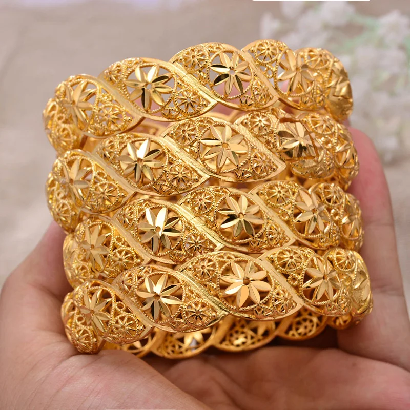 Bangls 4Pcs/lot Ethiopian Africa Gold Color Bangles For Women Flower ...