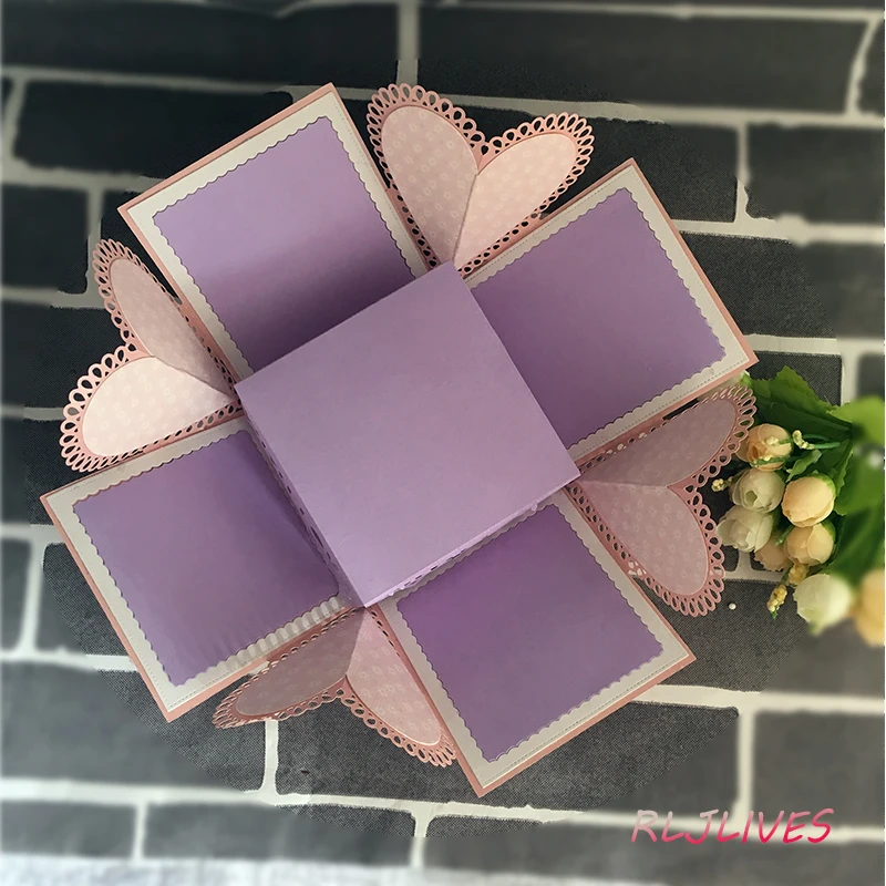 Heart Printable Explosion Box Template | Box Embossing Dies Cut Stencil ...