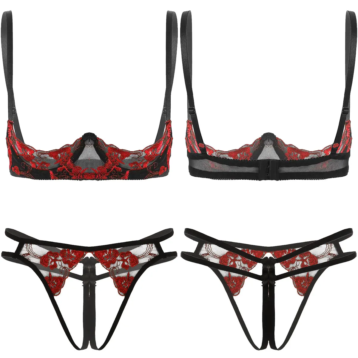 Hot Erotic Lingerie Set Lace Sexy Bare Exposed Breasts Push Up Bra And