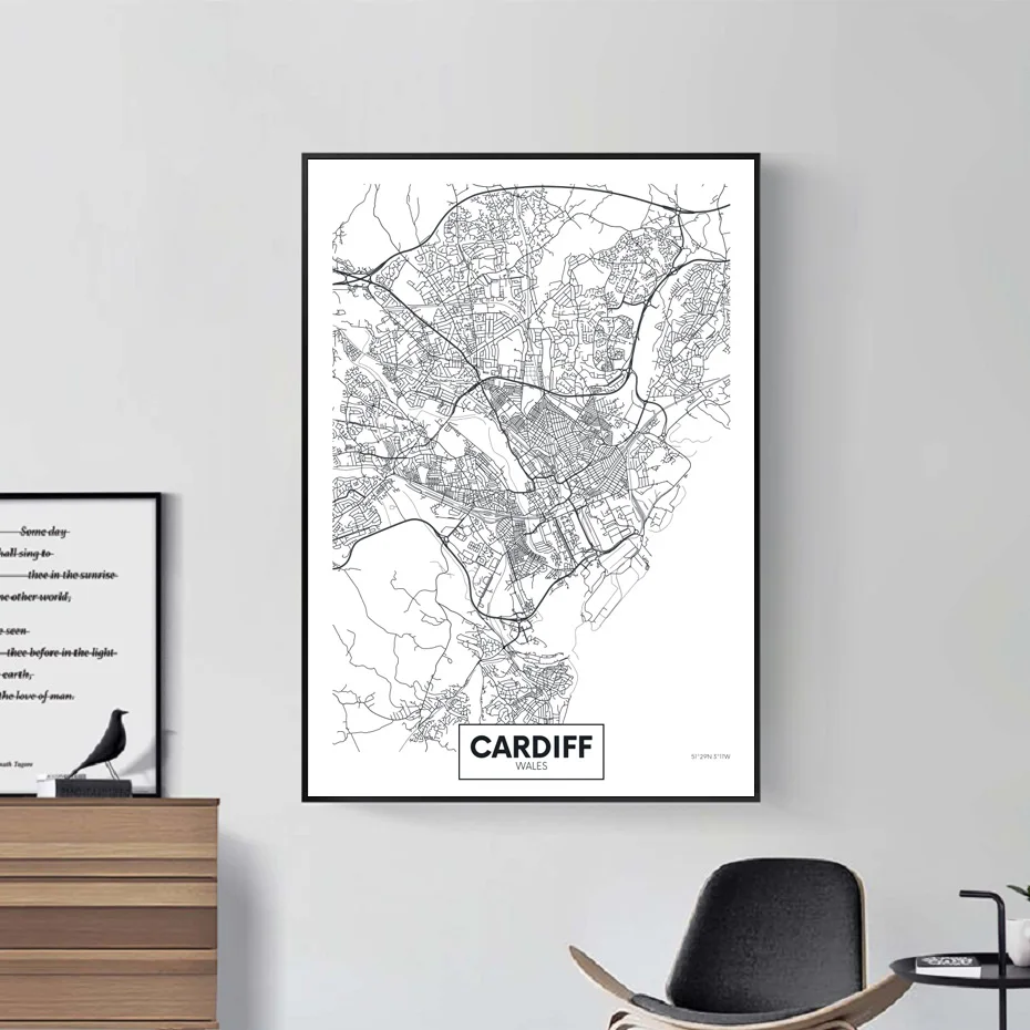 Famous-City-Map-Wales-Cardiff-Print-Canvas-Painting-Wall-Art-Pictures ...