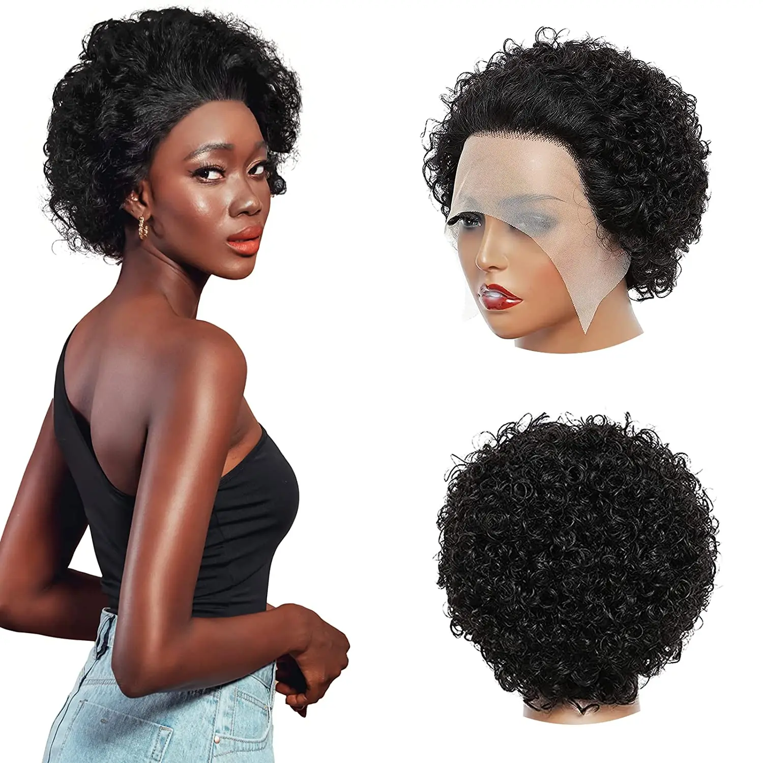 Miss Dona 13x1 Pixie Curl Short Bob Lace Wigs Peruvian Human Hair Lace ...