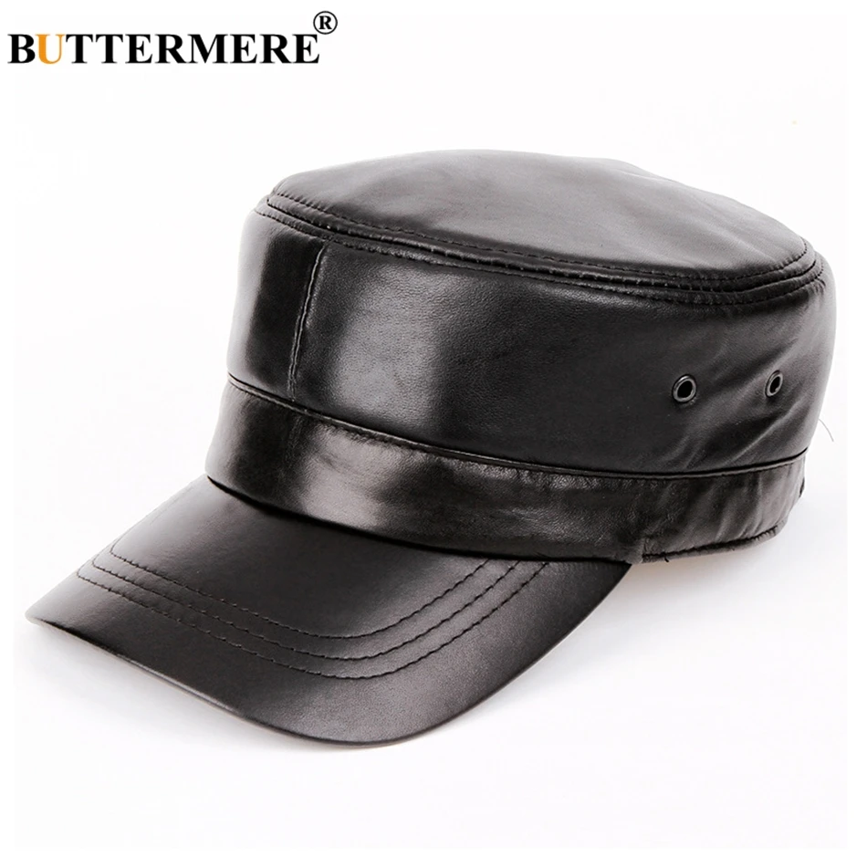 BUTTERMERE Army Hats Military Style Men Black Flat Caps Male Real ...