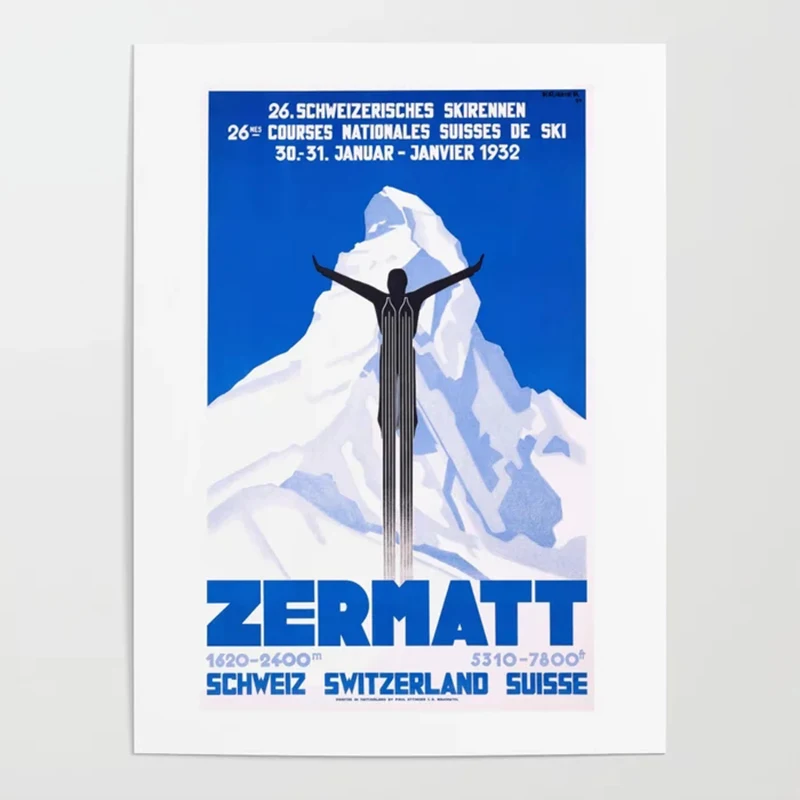 Wall Art Zermatt ประเทศสวิสเซอร์แลนด์ภาพวาดผ้าใบ HD พิมพ์ Modular สกี ...