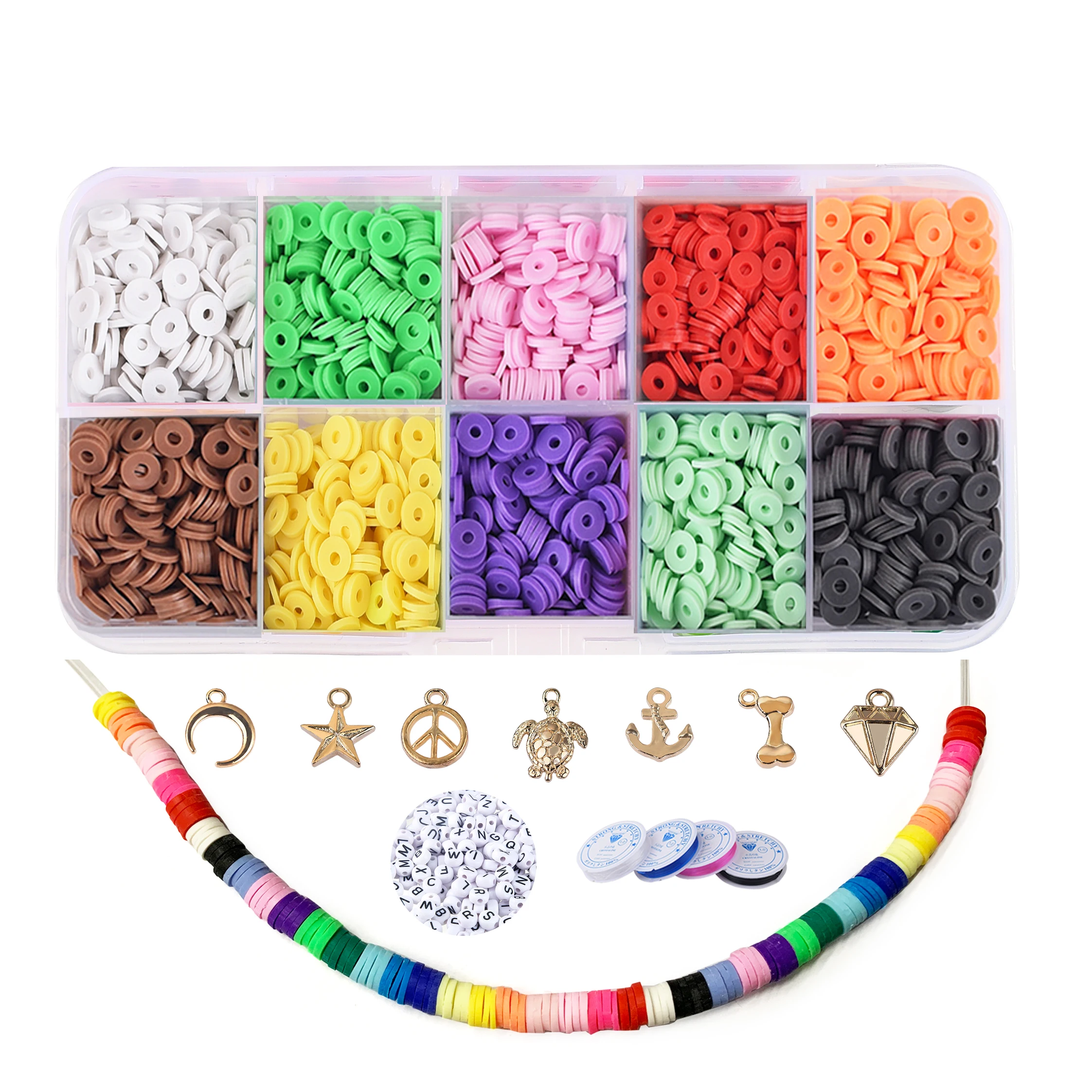 Rainbow Flat Beads Kit For Bracelet Making, 6mm Disc Clay Letterbead ...