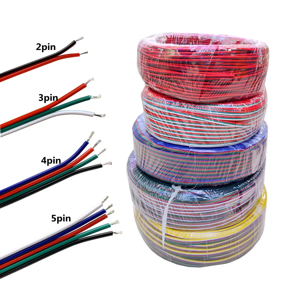 1M-5M-10M-20M-100M-2Pin-3Pin-4Pin-5Pin-22AWG-Electric-Extension-Wire ...