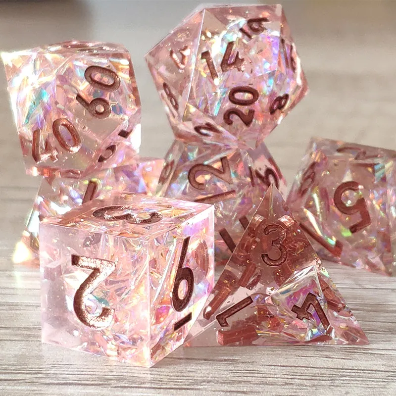MINI PLANET Galaxy Pink DND Dice Sets Sharp Resin Dice RPG Board Game ...