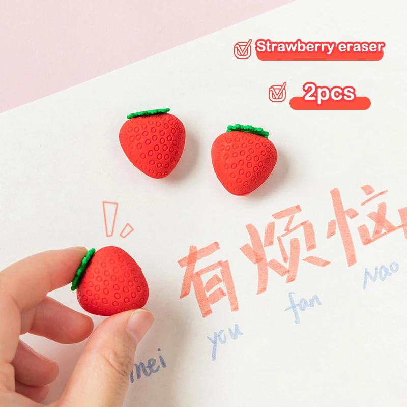 2pcs/bag Creative lovely strawberry shape eraser portable soft student ...