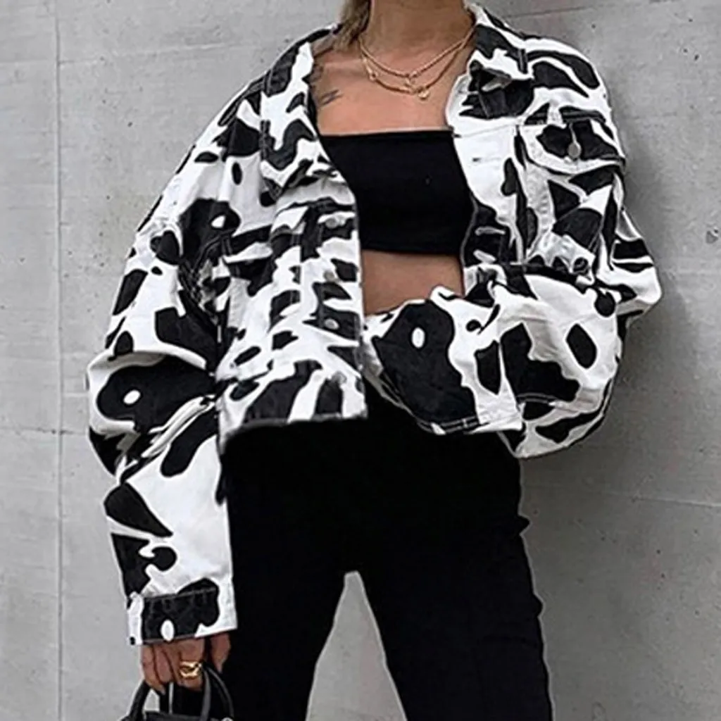 Women Casual Denim Jackets Cardigan Button Crop Top Jeans Jacket Female ...